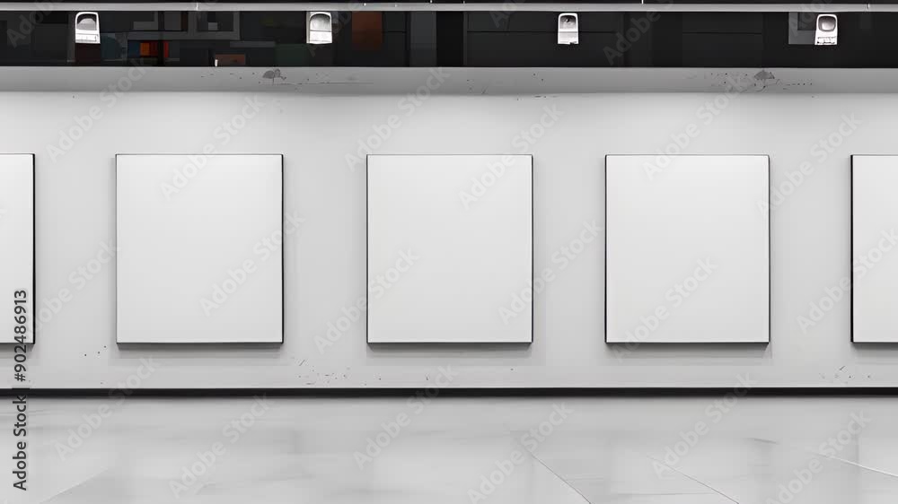 Empty modern art gallery with blank canvases on white walls. Perfect ...