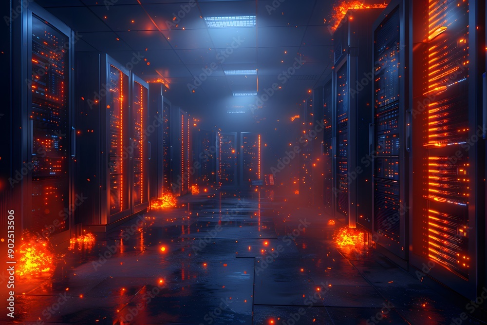 Data Center Fire Incident: Server Room Ablaze with Computer Equipment ...
