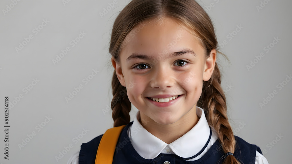 Schoolgirl first grader goes to school for the first time. hairstyle ...
