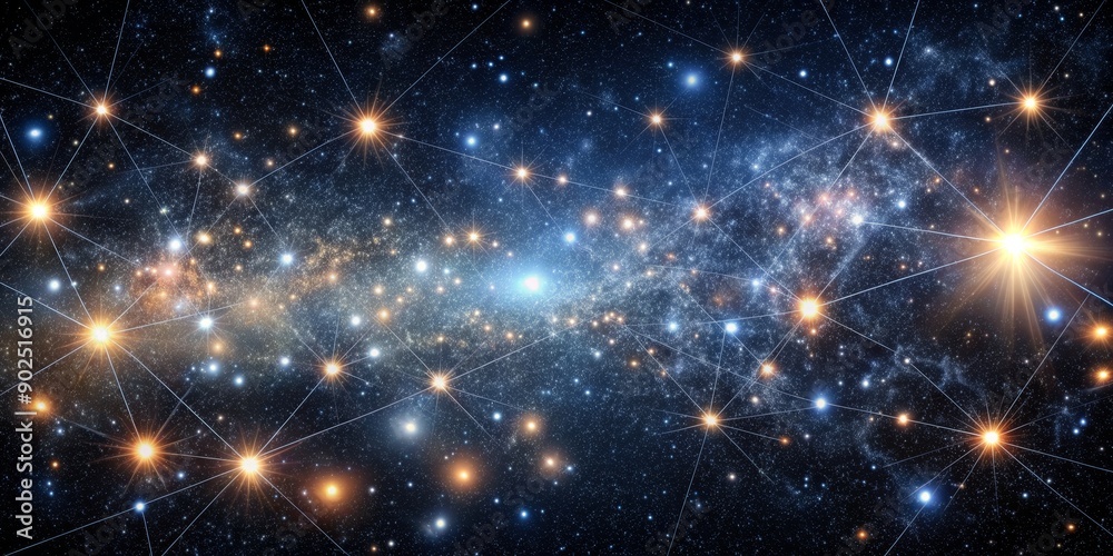 Cosmic Network Stars Connected by Celestial Lines, Digital Art, Galaxy ...