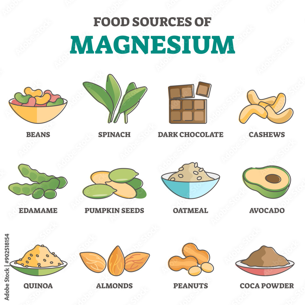 Poster Food sources of magnesium as products for healthy eating outline ...