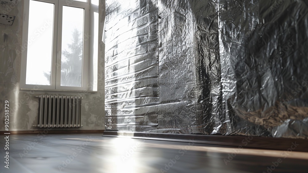 Aluminum multi-foil thermal insulation made of polythene is installed ...