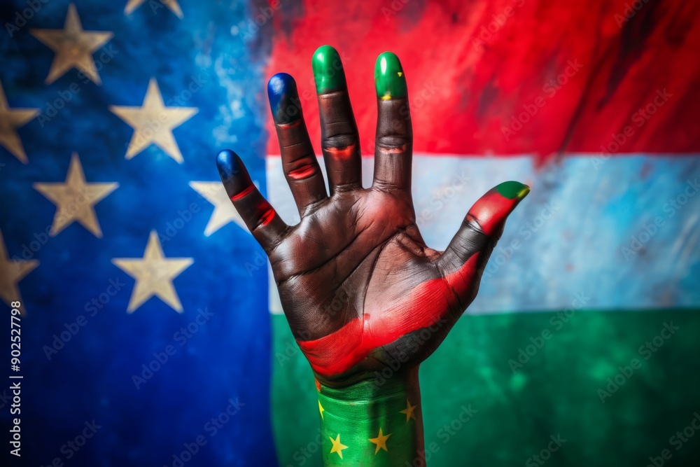 Vibrant body paint adorns a dark-skinned hand, symbolizing freedom from ...