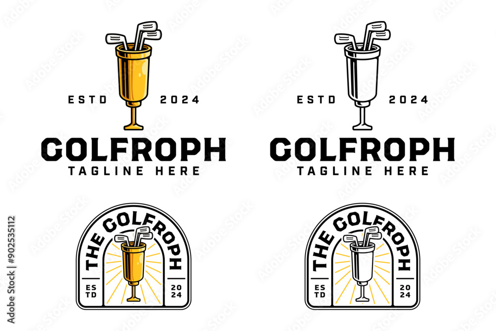 golf sticks in trophy cup logo design for golfer and tournament. golf ...
