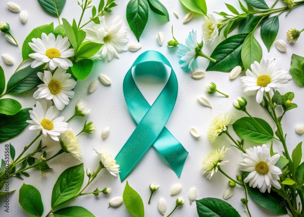 Vibrant green and blue mental health awareness ribbon wrapped around a ...