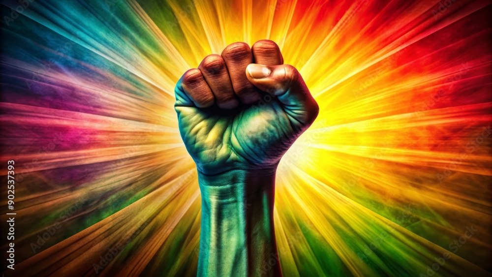Powerful raised fist symbol of solidarity and resistance on a vibrant ...