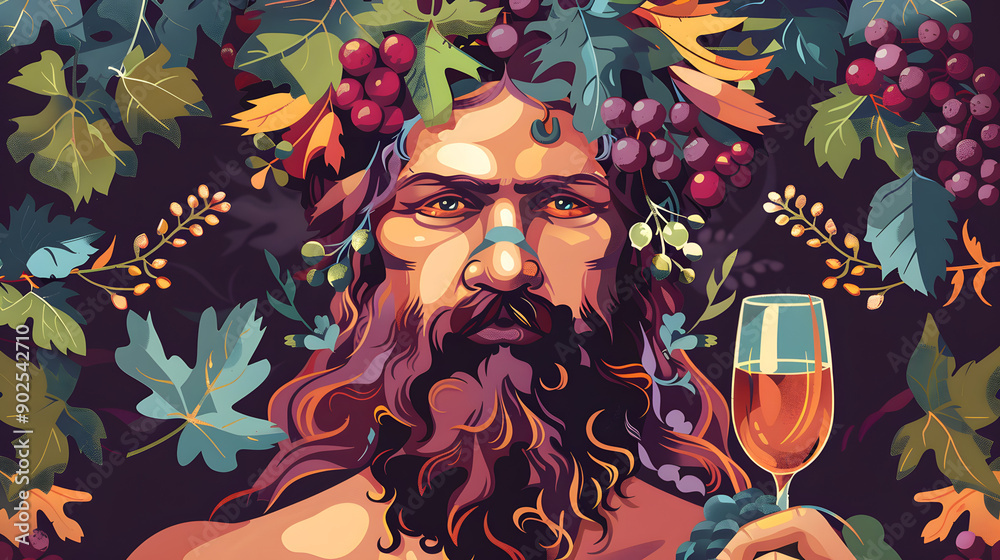 Greek god and goddess Dionysus illustration, Dionysus is the god of the grape-harvest ...
