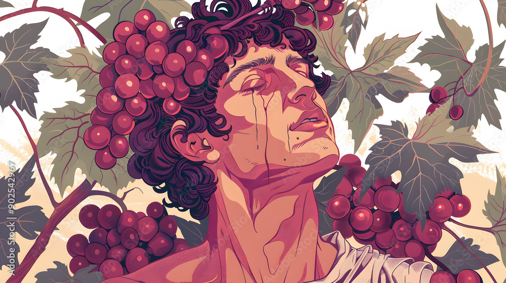 Greek god and goddess Dionysus illustration, Dionysus is the god of the grape-harvest ...