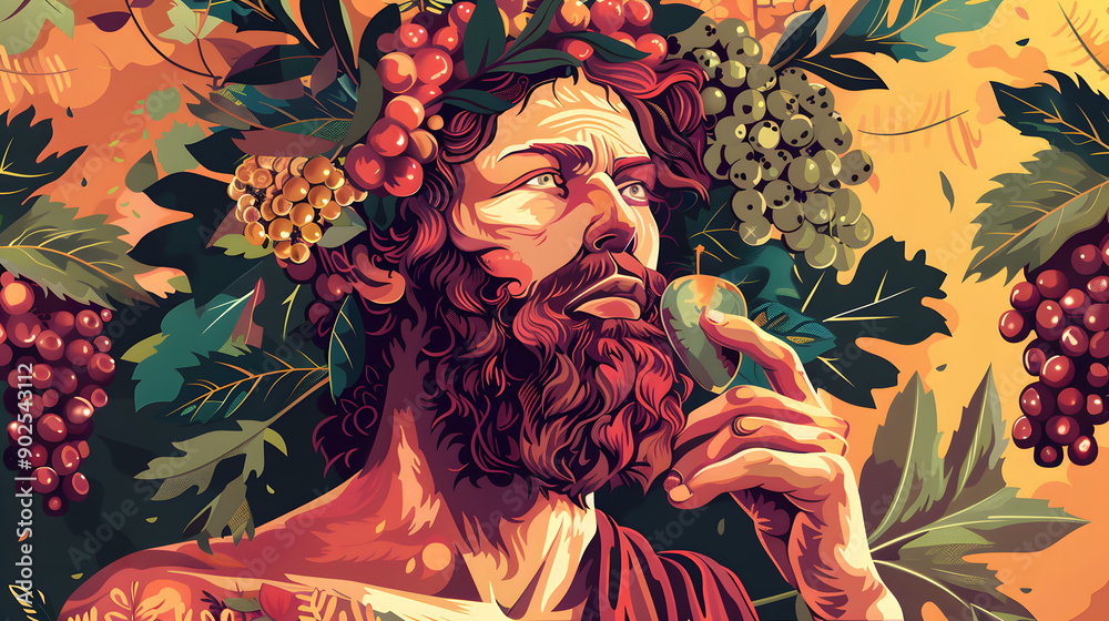 Greek god and goddess Dionysus illustration, Dionysus is the god of the grape-harvest ...