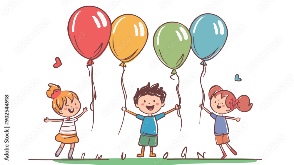 Children playing with colorful balloons. Vector illustration in cartoon ...