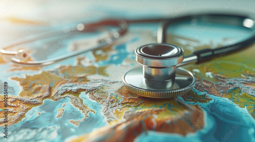 Exploration Of Global Health Care With A Stethoscope On A World Map ...
