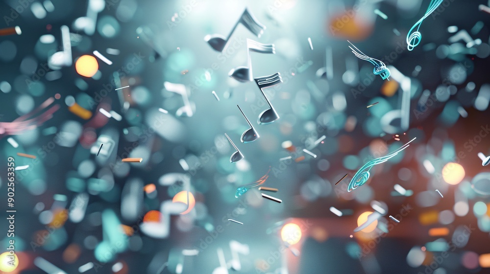 Floating 3D musical notes in a surreal space, 3D background music ...