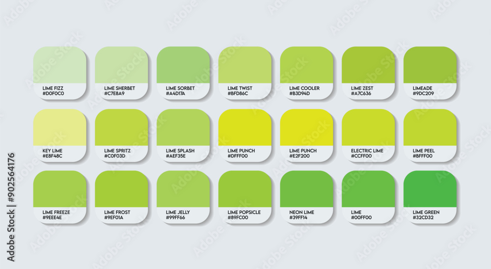 Lime Color Palette, Lime Color Guide Palette with Color Names. Catalog ...