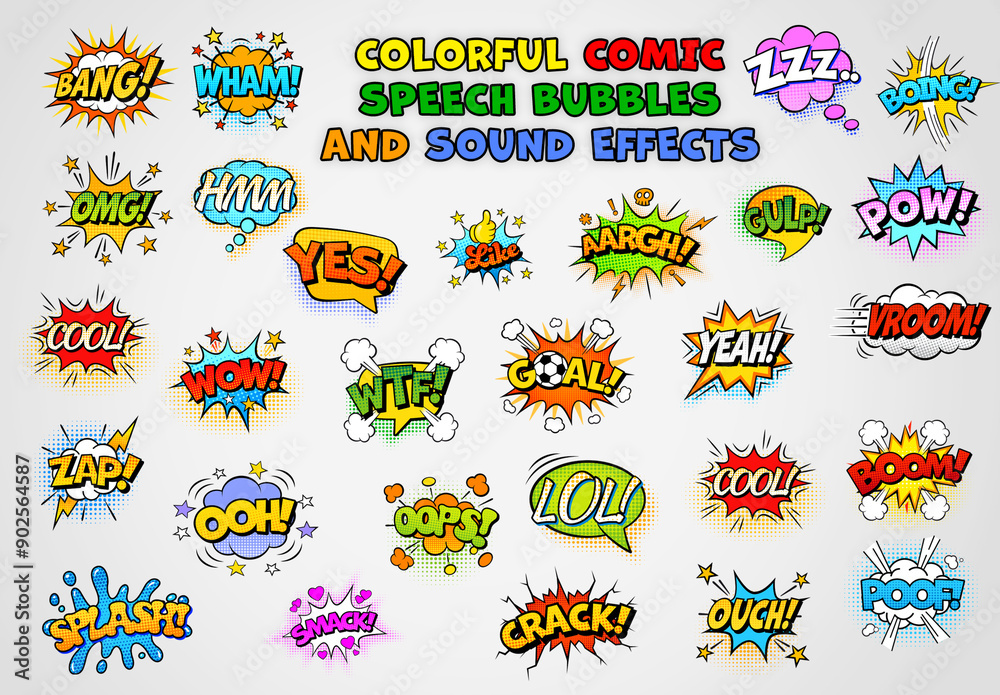 Colorful Comic Sounds Editable Design Collection Stock Template | Adobe ...