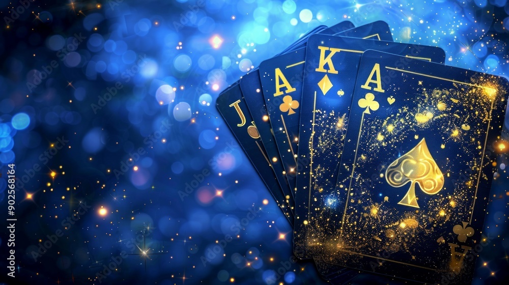 Hologram playing cards. A royal flush of polygons, triangles of points ...