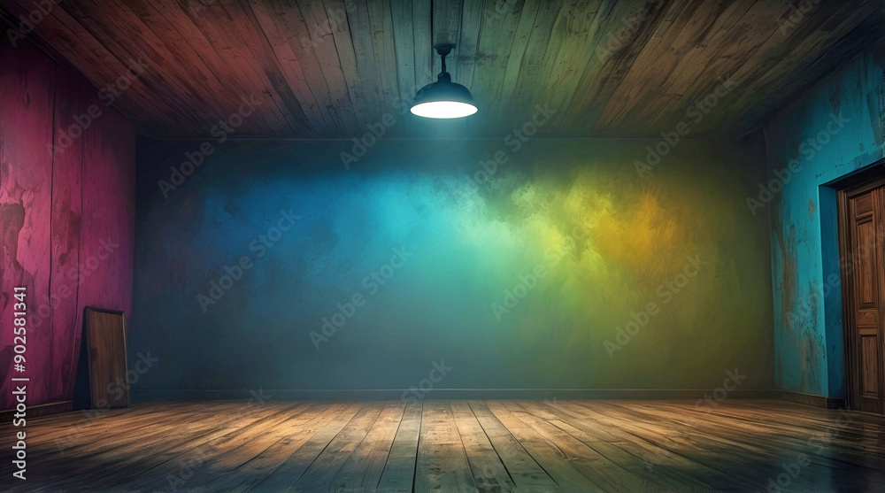 Rustic Empty Room With Multi Color Walls Overhead Light Wood Panel ...