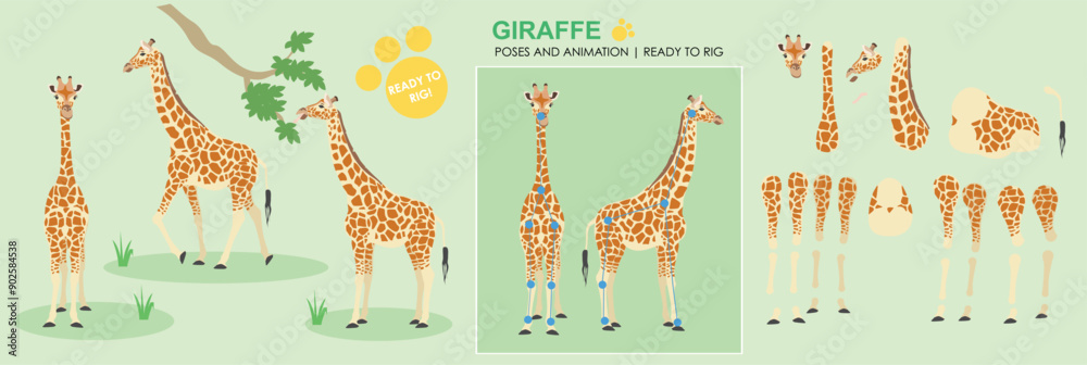 Cute Giraffe animal character ready for animation vector rig ready ...