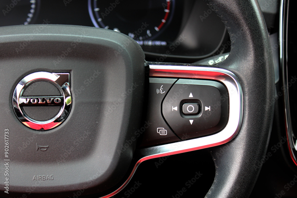 Vinnytsia, Ukraine; July 27, 2024. Volvo XC40 steering wheel with ...