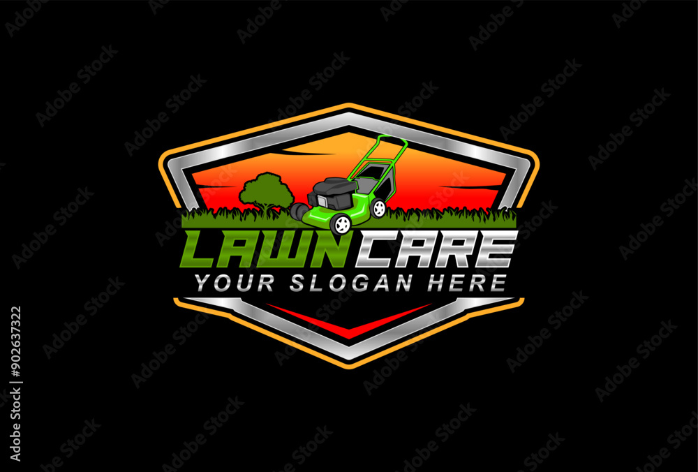 lawn care lawn mower service creative logo emblem modern design vector ...