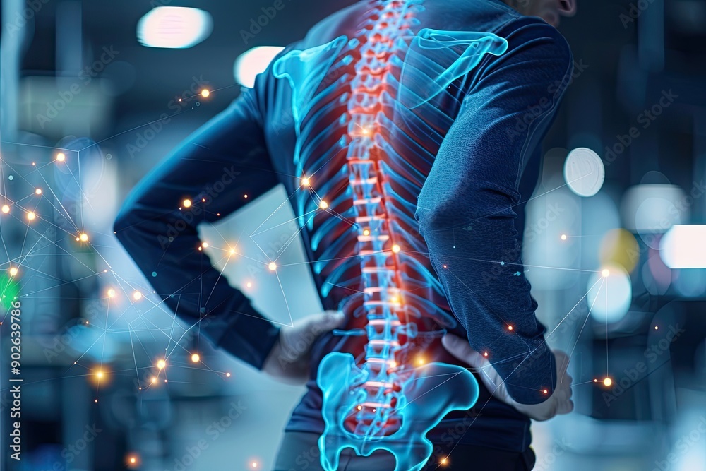 Illustration of Human Spine with Back Pain Highlighted in Red - Medical ...