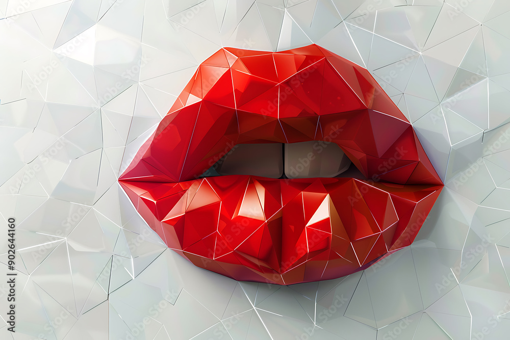 An illustration of red lips in low poly style on a white background ...