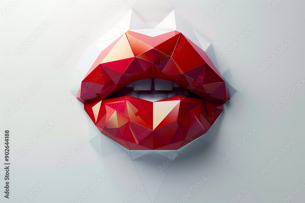 An illustration of red lips in low poly style on a white background ...