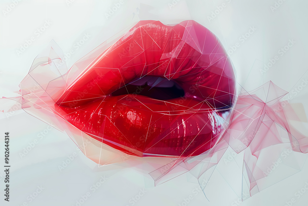 An illustration of red lips in low poly style on a white background ...