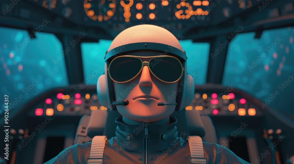 Cartoon 3D of a pilot character sitting in the cockpit of an airplane ...