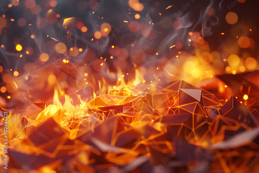 An illustration of fire in 3D low poly style. The design features ...