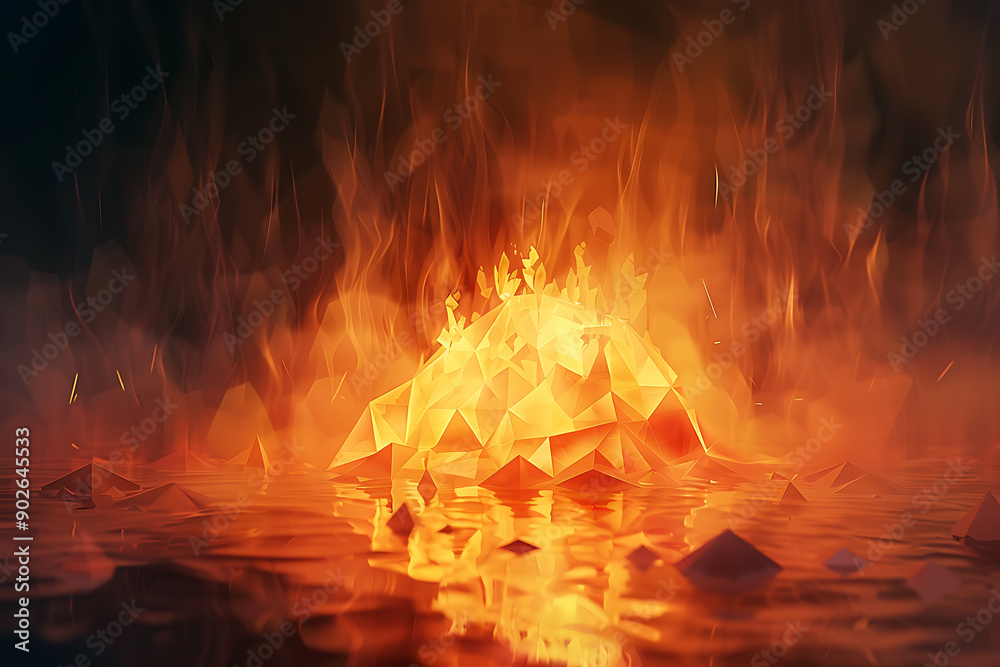 An illustration of fire in 3D low poly style. The design features ...