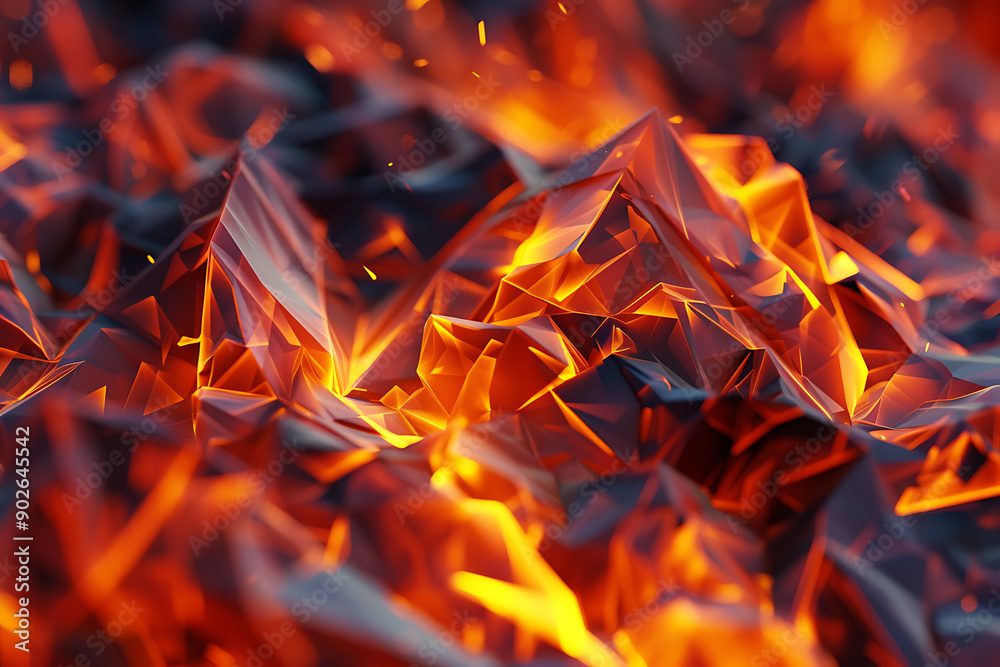 An illustration of fire in 3D low poly style. The design features ...