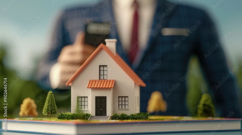 Animated 3D real estate agent presenting a detailed 3D model house to ...