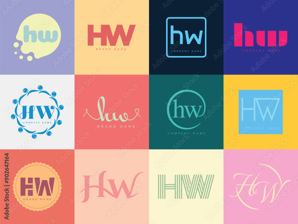 HW logo company template. Letter h and w logotype. Set different ...