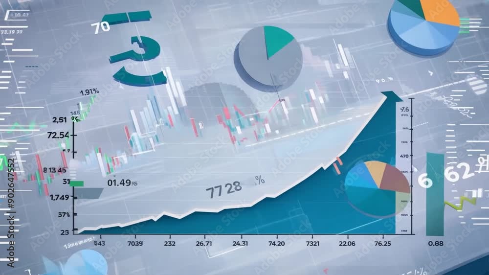 A digital business chart with global and technology themes on both a ...