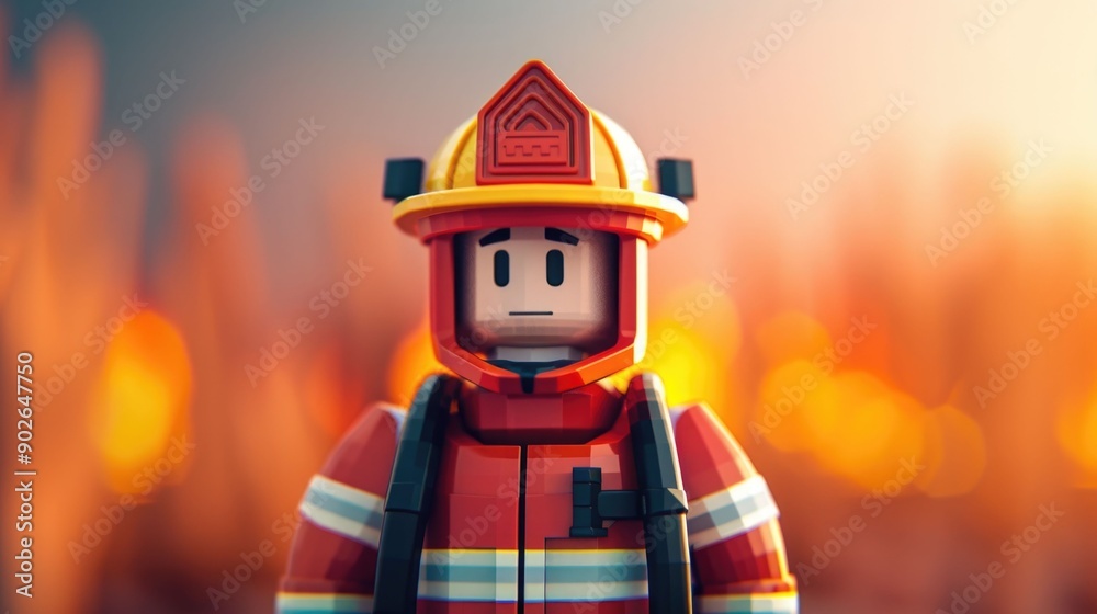 Animated 3D Firefighter Character in Uniform with Fire Hose and ...