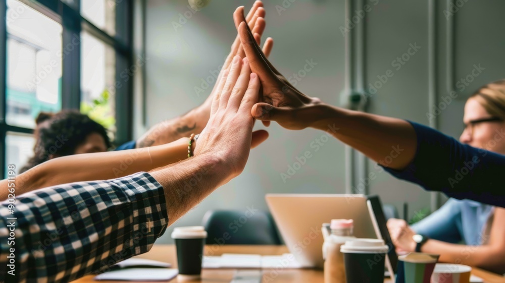 Picture of generous people high five for friendship or successful ...