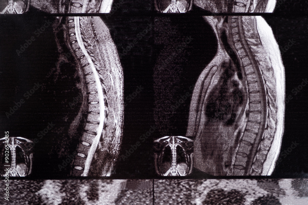 MRI of a patient with intervertebral disc protrusion and ...