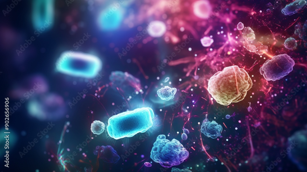 Microscopic view of probiotics bacteria in action: escherichia coli and ...