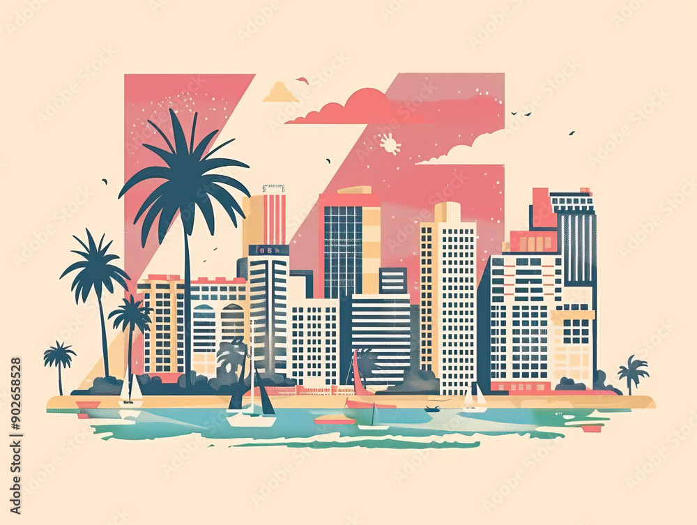 Risograph artistic riso print travel poster, card, wallpaper or banner ...