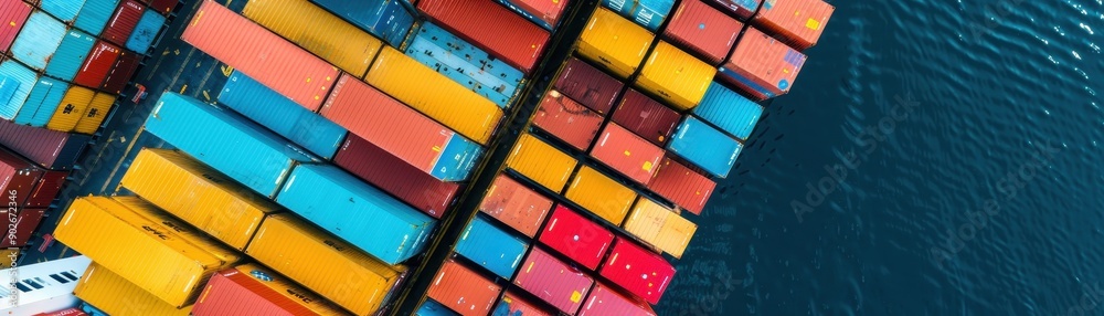 Arial View of Vibrant Shipping Containers on Industrial Dock near Blue ...