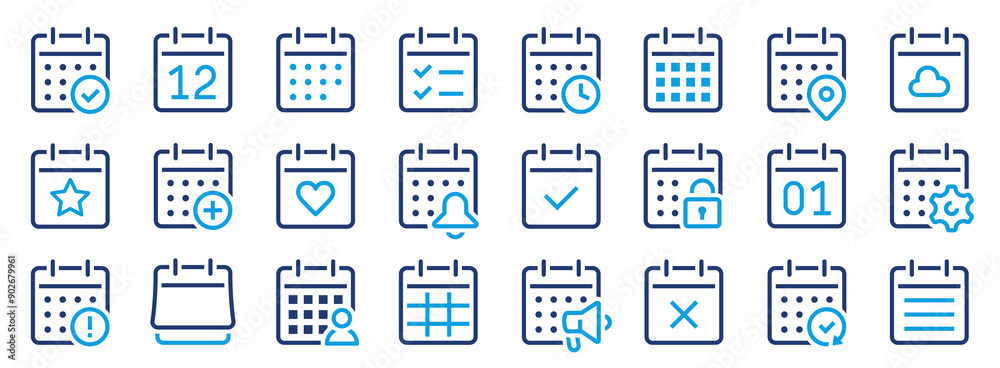 Calendar icons collection set. Simple calendar with clock, progress bar ...