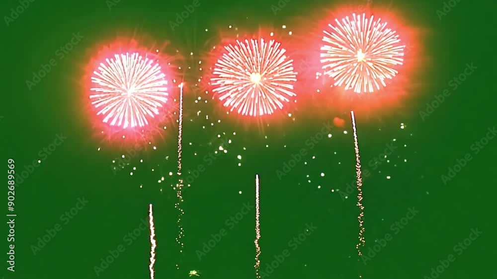 Abstract Firework on green Screen chroma key background, 4th of July ...