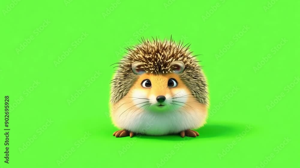 A very cute mini hedgehog is moving with a green screen background with ...