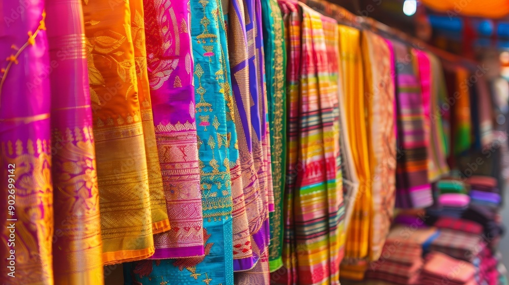 Envision a colorful market in Mumbai, where vibrant fabrics and ...