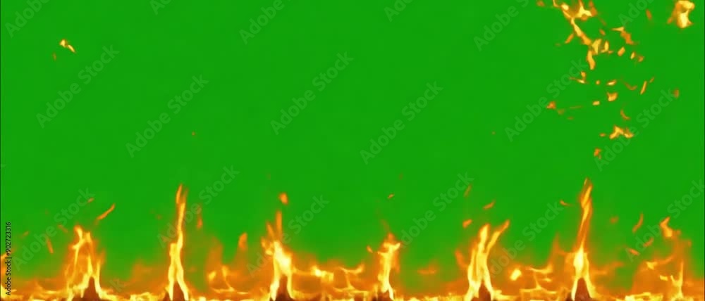 Fire frame burning on green screen. Burning flames. Green screen fire ...