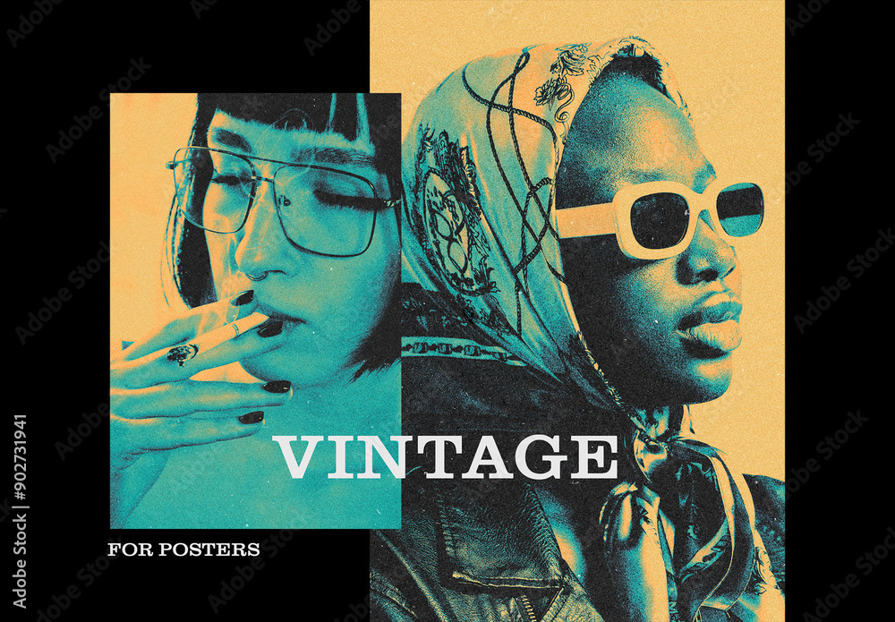 Vintage Grainy Poster Photo Effect Mockup Stock Template | Adobe Stock