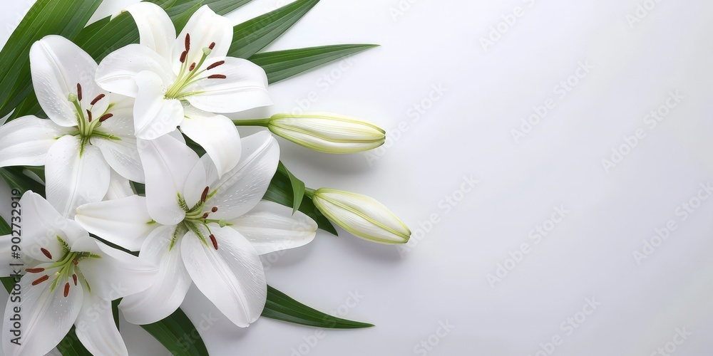 Beautiful white lilies on an isolated white background, branch of white ...