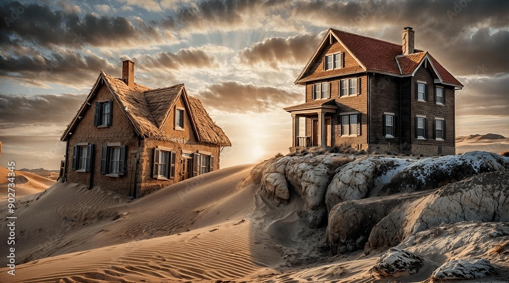 Parable of the wise and foolish builders. House constructed on the sand ...