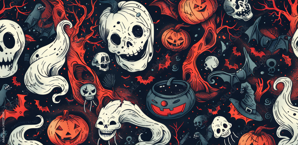 spooky halloween doodles, charming halloween doodles featuring cheerful ...