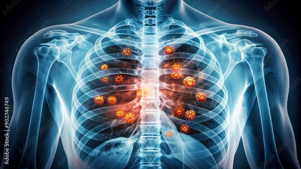 High-resolution chest x-ray film showing severe pneumonia infection ...